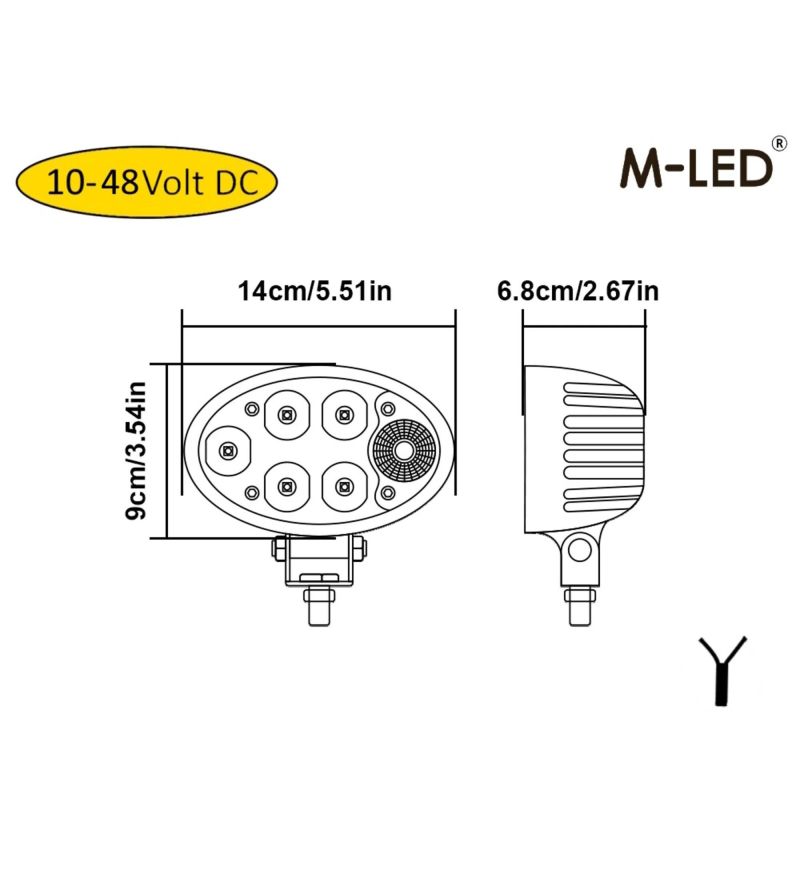Work light - M-Led - 5.5" - 14cm - Right - White/Amber