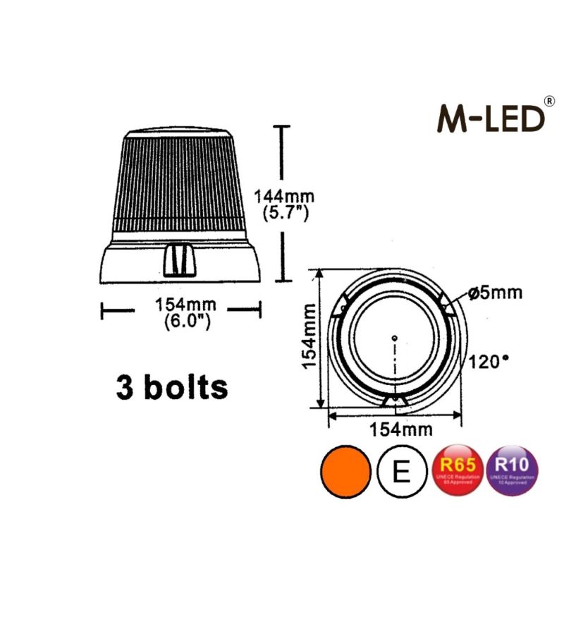 Beacon - M-Led - 6.1" - 15.4cm - Amber - 4 flash patterns...