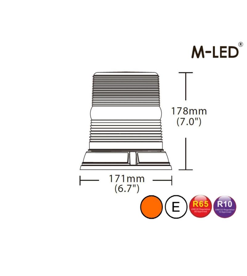 Beacon - M-Led - 6.7" - 17.1cm - Amber - 8 flash patterns...