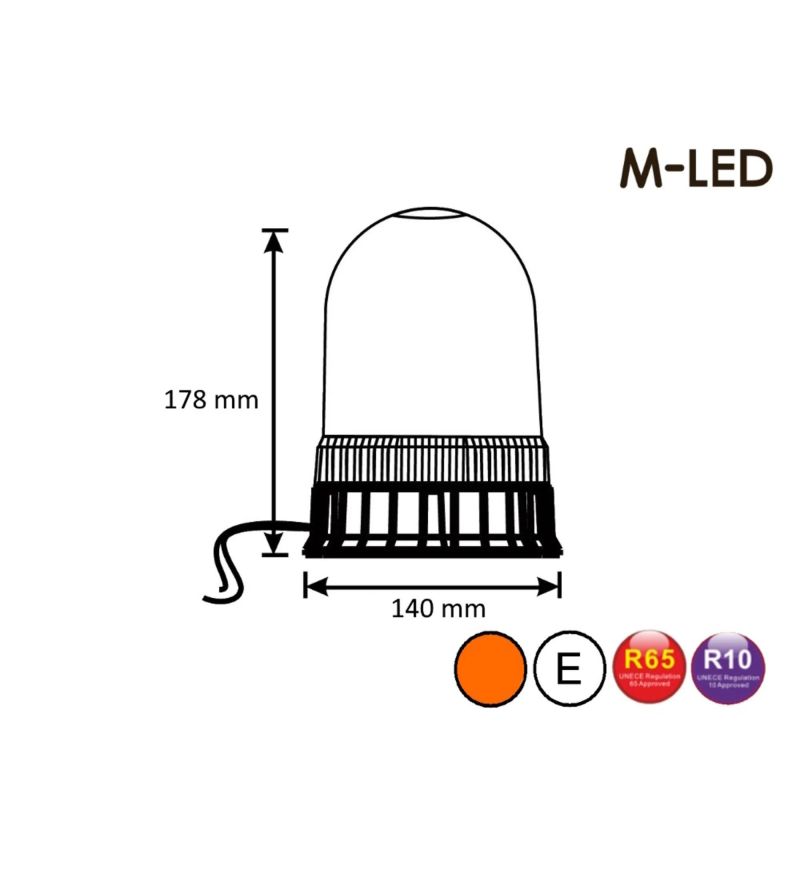 Zwaailamp - M-Led - 5.5" - 14cm - Amber - 4 flitspatronen...