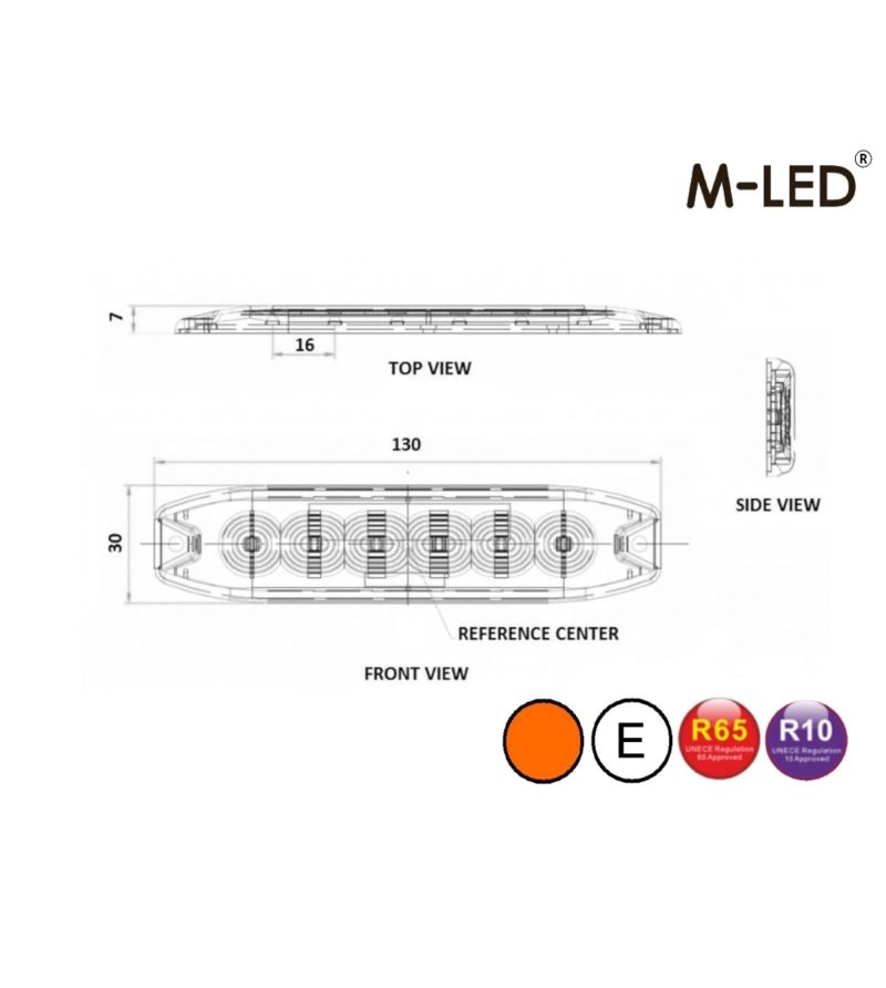 Warning light - M-Led - 5.1" - 13cm - Clear - Super thin