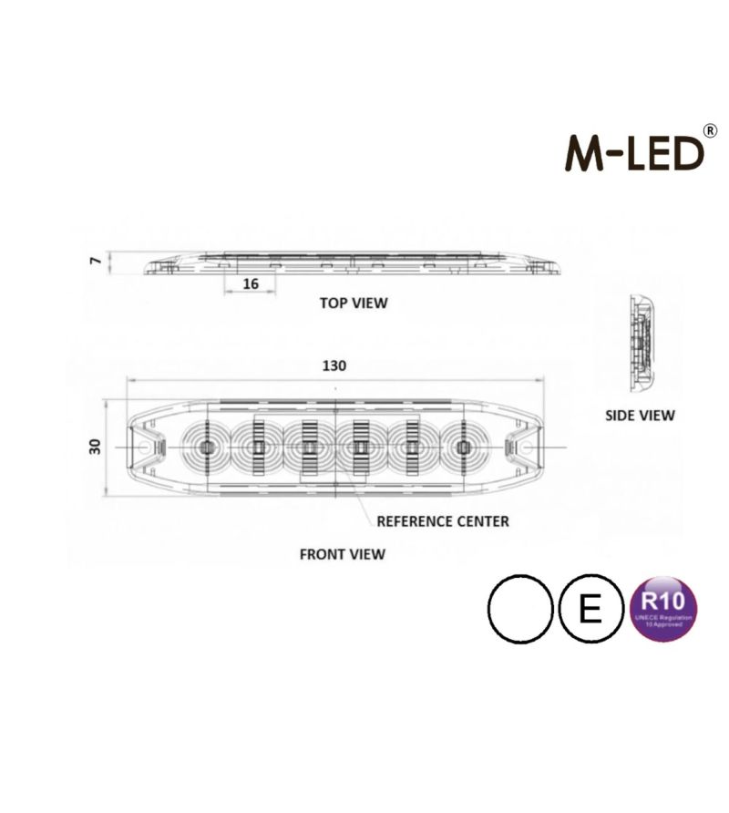 Warning light - M-Led - 5.1" - 13cm - Clear - Super thin