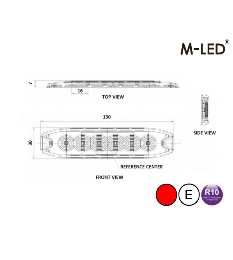 Warning light - M-Led - 5.1" - 13cm - Clear - Super thin