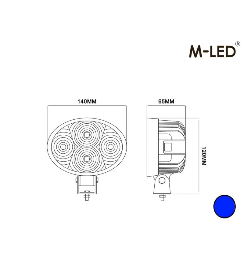 Driving light - M-Led - 5.5" - 14cm - Safety Light - Blue...